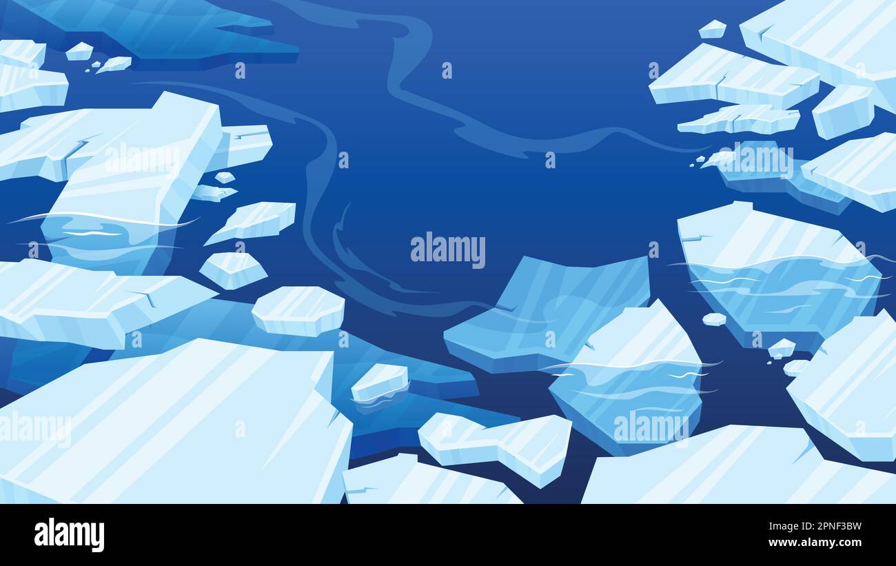 Frozen arctic ice composition many chunks of ice drifting into the sea vector illustration Stock ...
