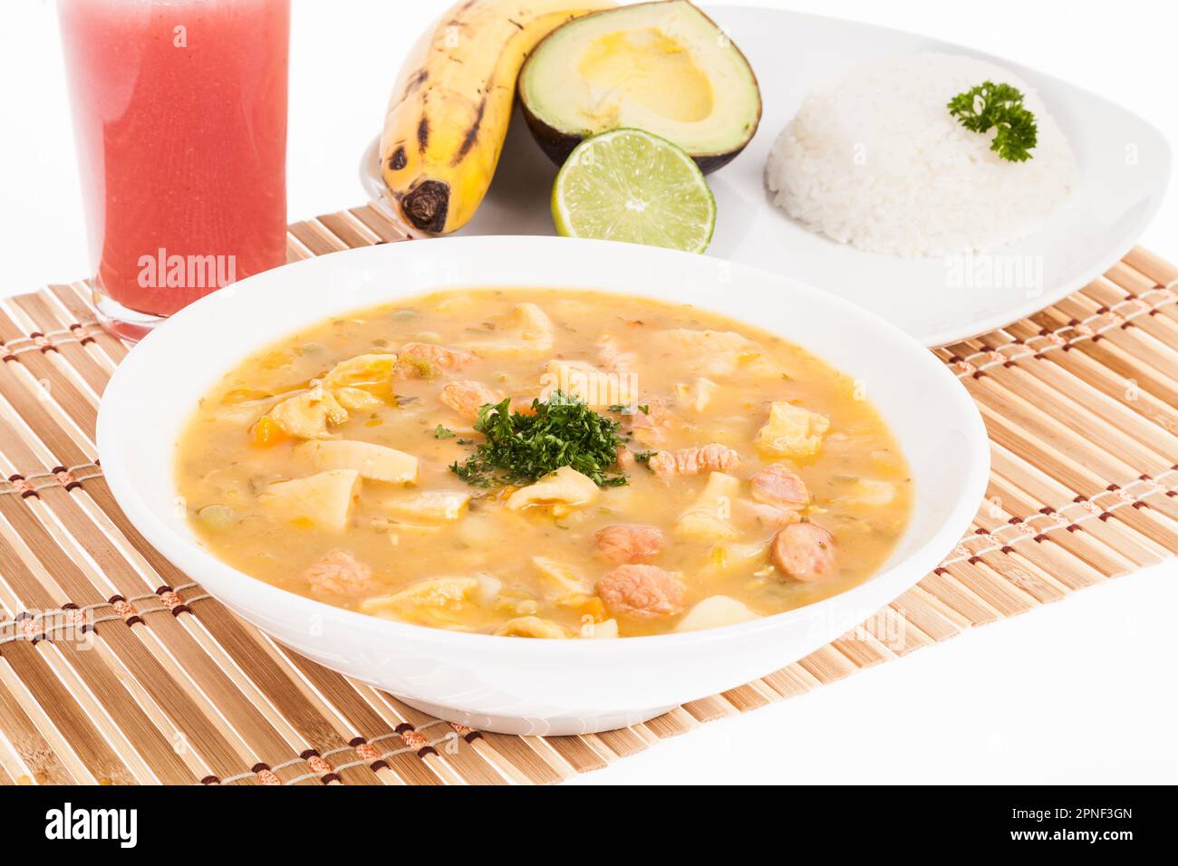 Tasty Typical Colombian Food; Mondongo Of Soup With Avocado, Banana ...