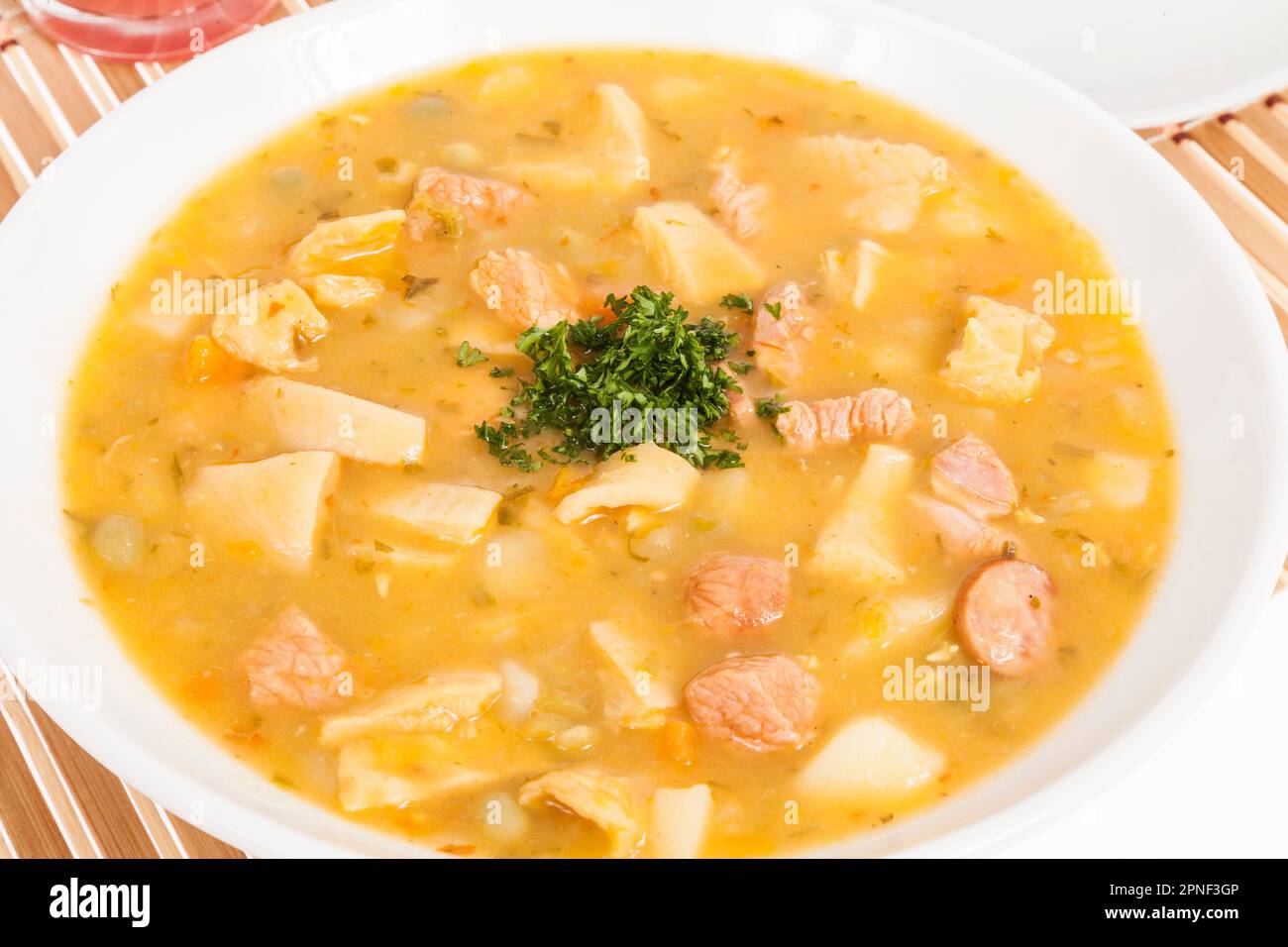 Tasty Typical Colombian Food; Mondongo Of Soup With Avocado, Banana ...
