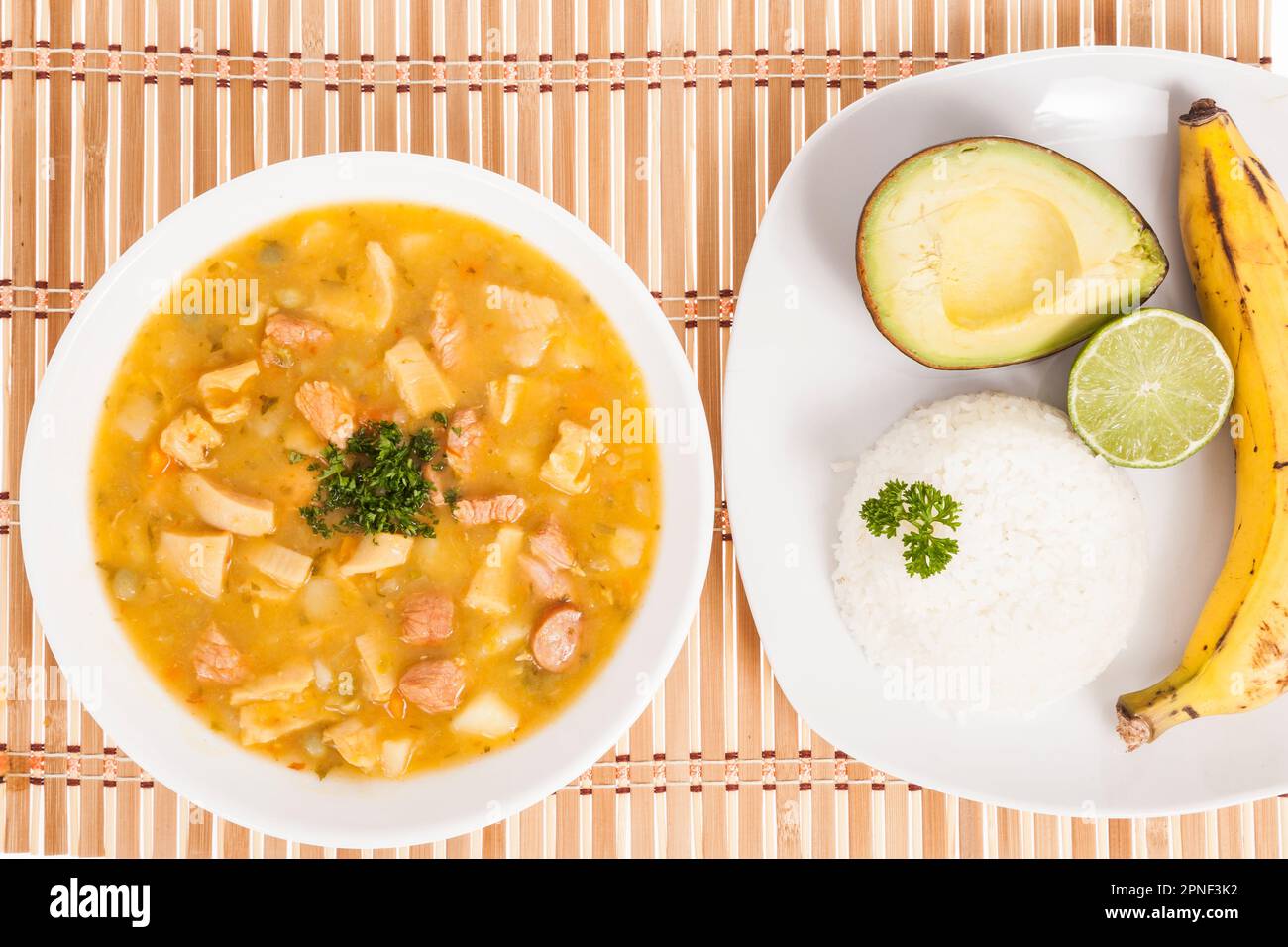 Tasty Typical Colombian Food; Mondongo Of Soup With Avocado, Banana ...