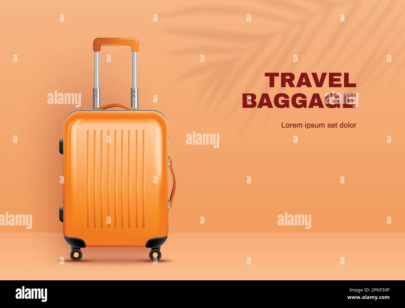 Realistic horizontal travel baggage banner with big orange plastic ...