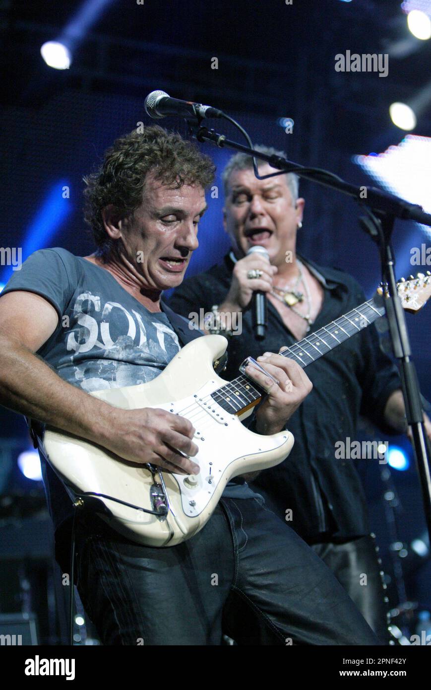 Ian Moss (left) and Jimmy Barnes Cold Chisel performing live in concert ...
