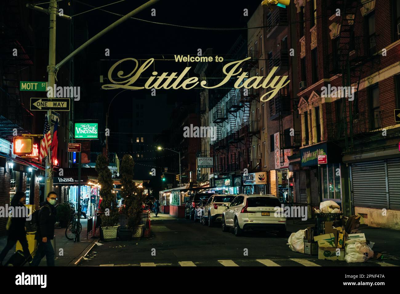 Welcome to Little Italy sign in Lower Manhattan, new york at night ...
