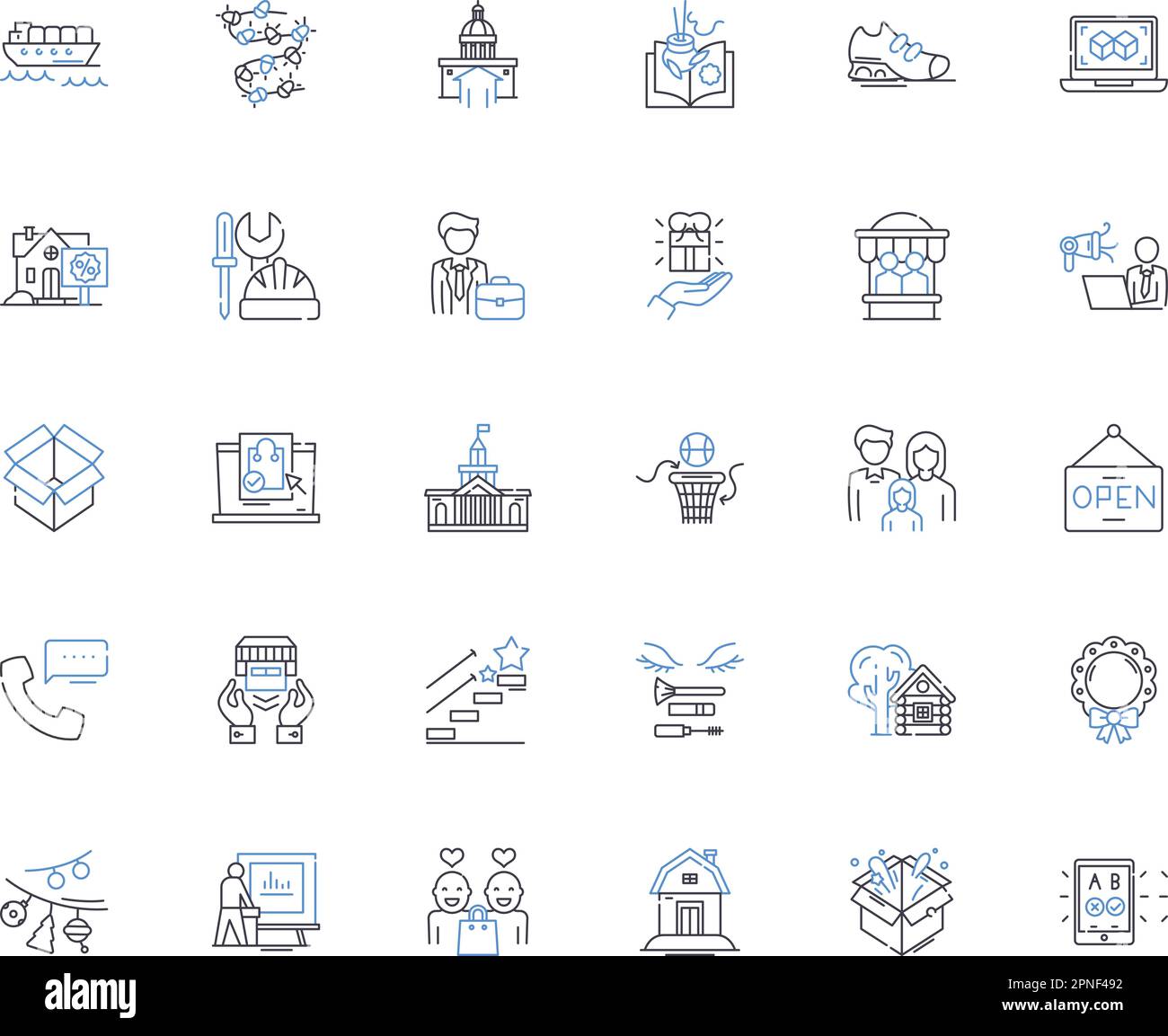 Downtown parcel delivery line icons collection. Courier, Package ...