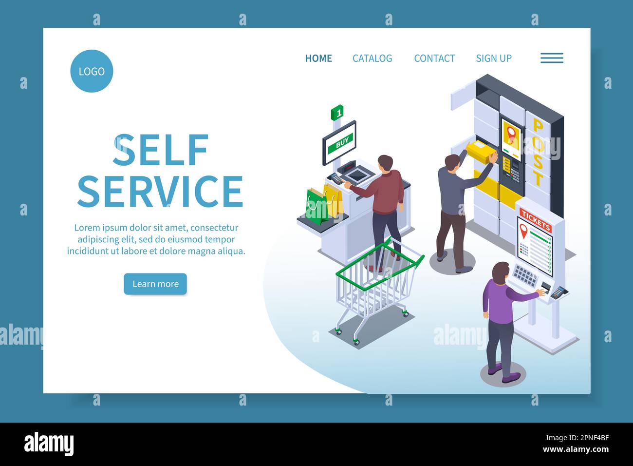 Self service isometric web site landing page with editable text learn ...