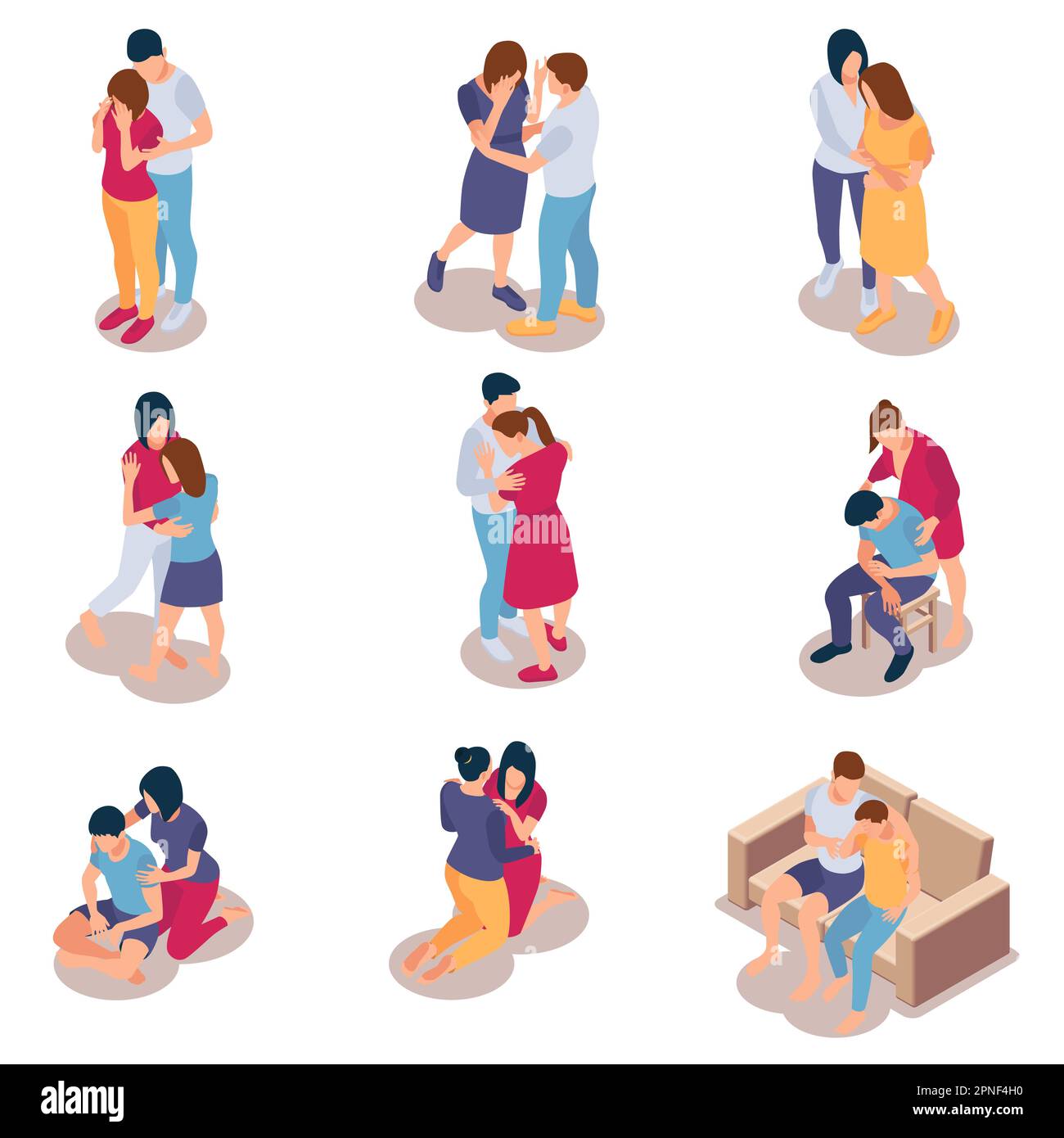 People support isometric set with isolated icons and faceless human ...