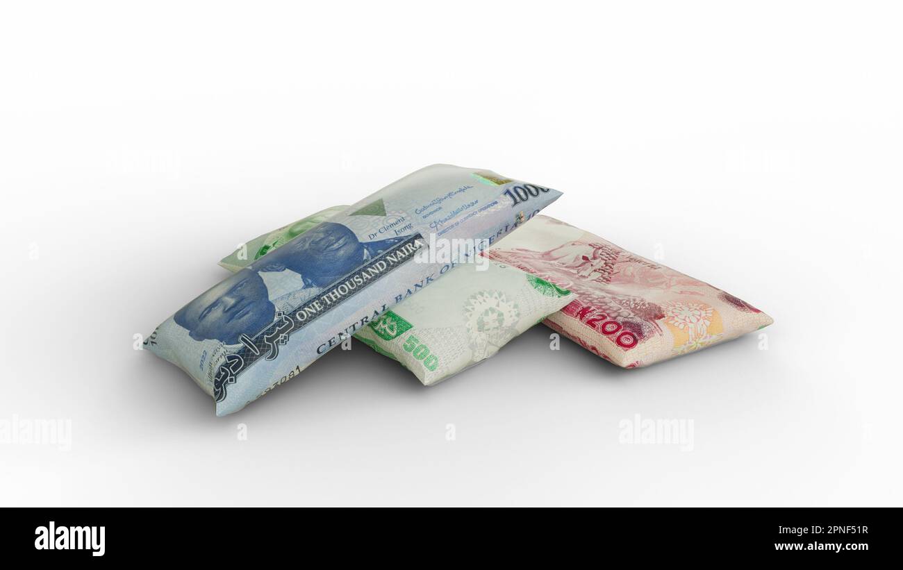 3D rendering of Inflated Nigerian naira notes. Economic inflation ...
