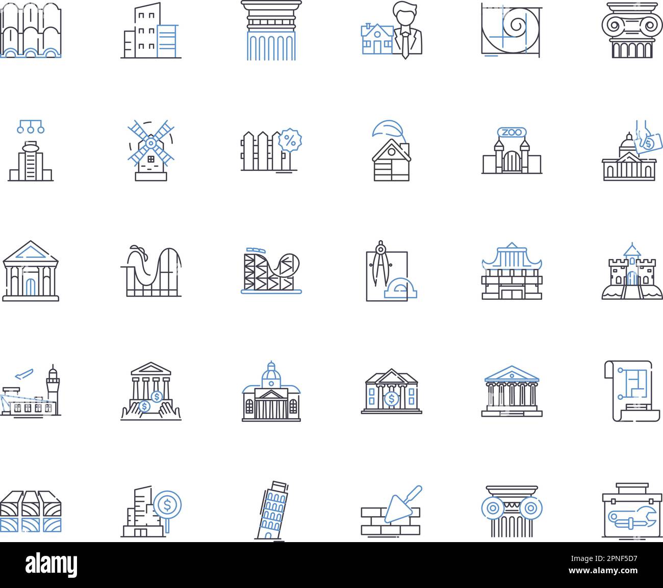 Towers line icons collection. Skyscraper, Citadel, Watchtower, Beacon ...