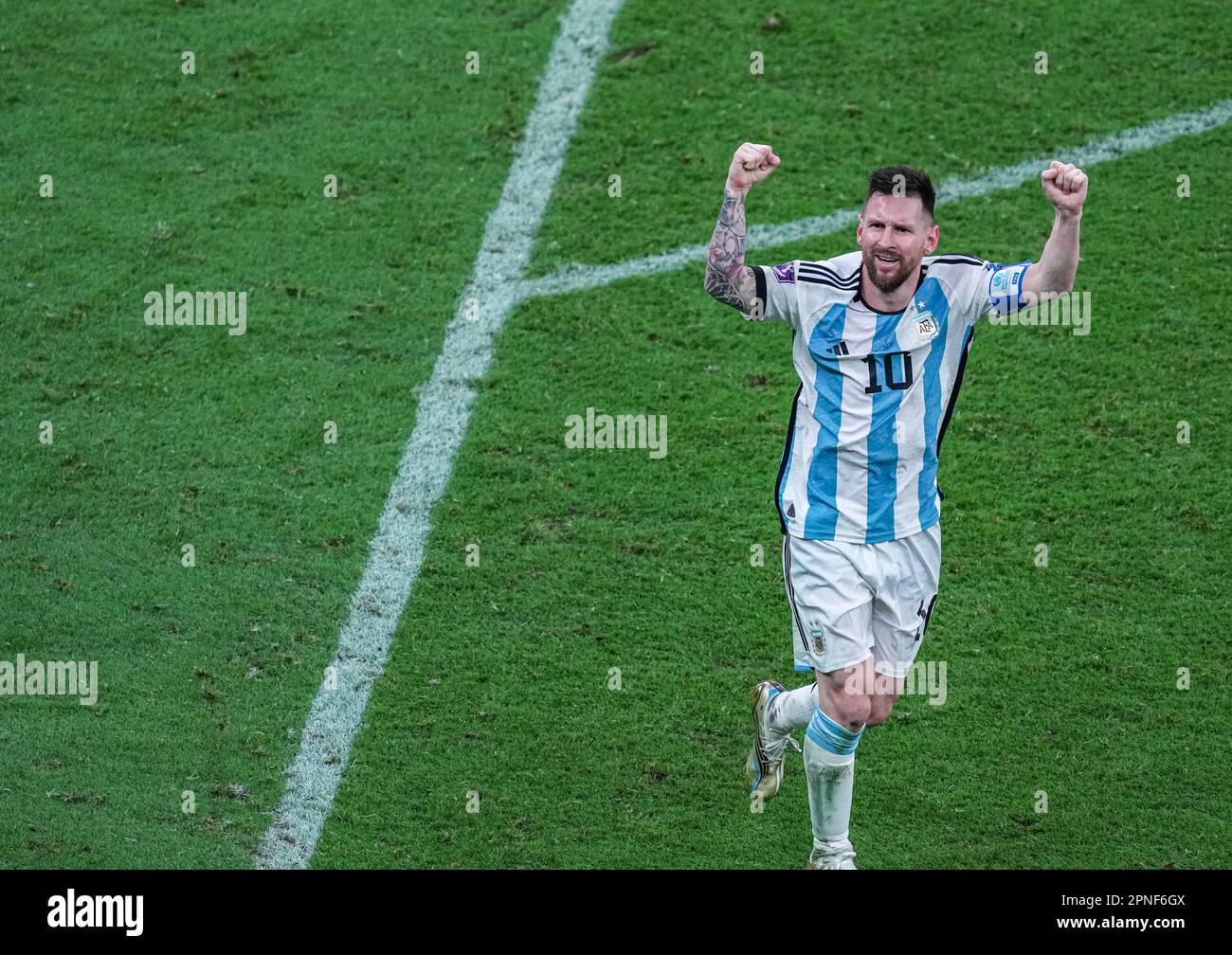 Arad, Arad, Romania. 18th Apr, 2023. Leo Messi celebrates during the ...