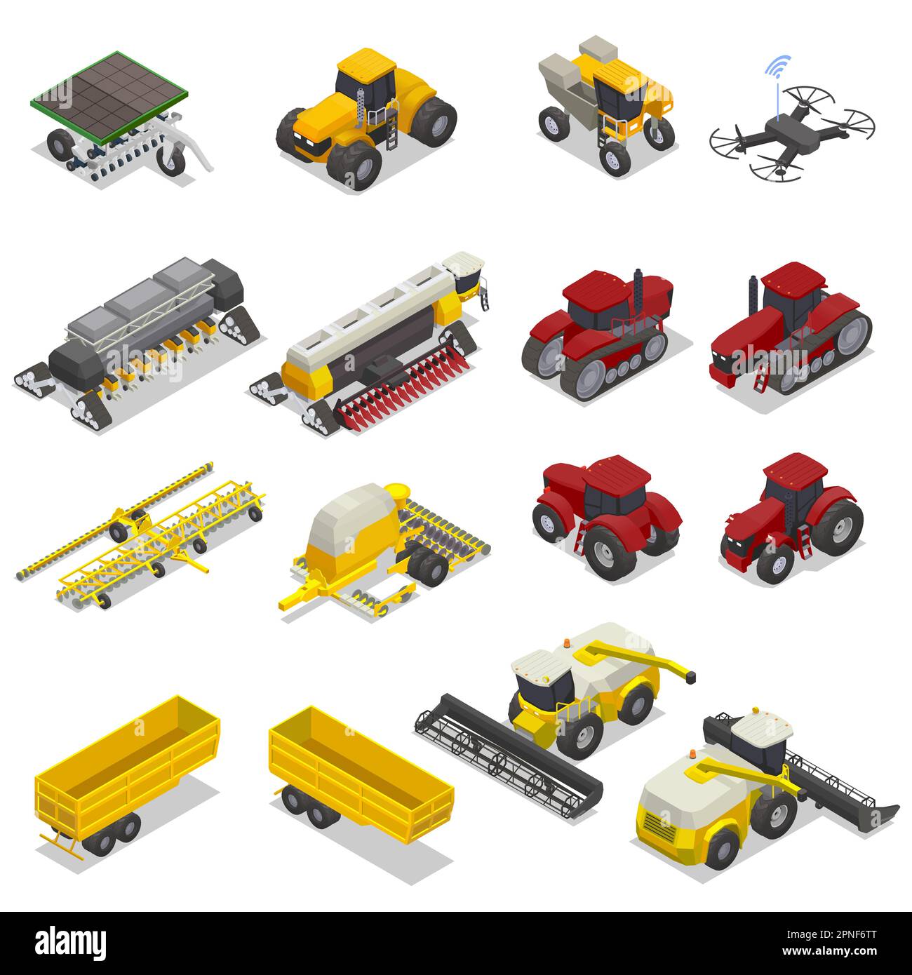 Set with isolated modern agricultural machinery isometric icons with ...