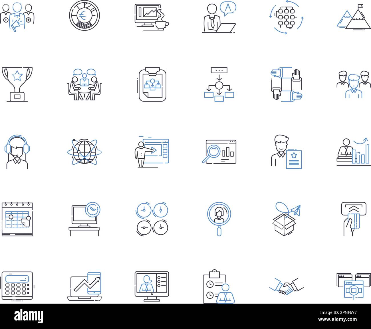 Company Workstations Line Icons Collection Productivity Efficiency
