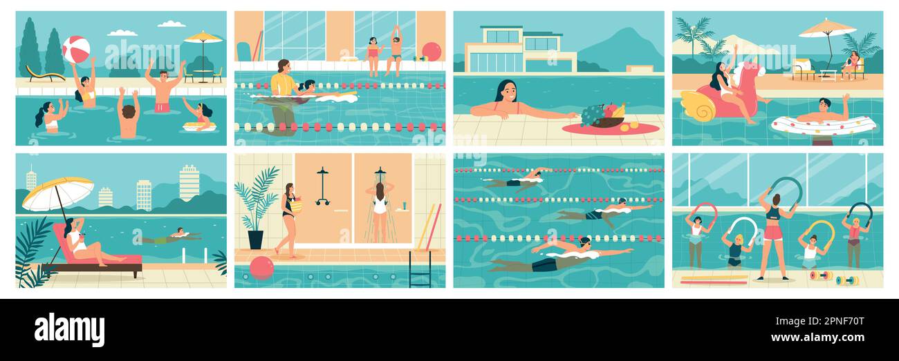 People relaxing swimming pool illustration Cut Out Stock Images ...