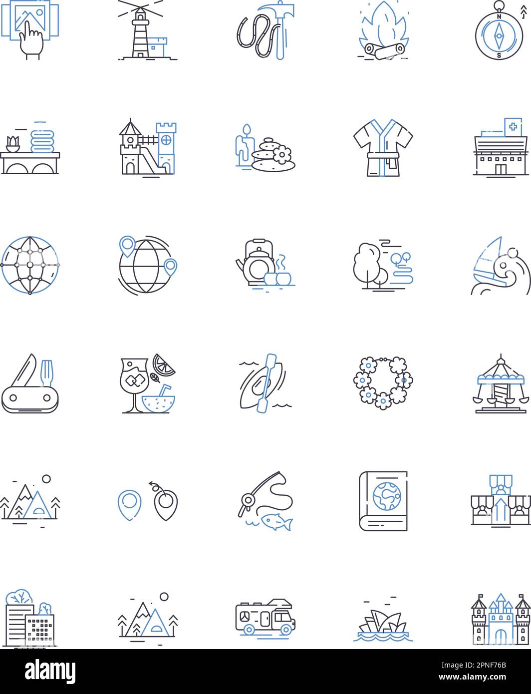 Tour operator line icons collection. Adventure, Package, Destination ...