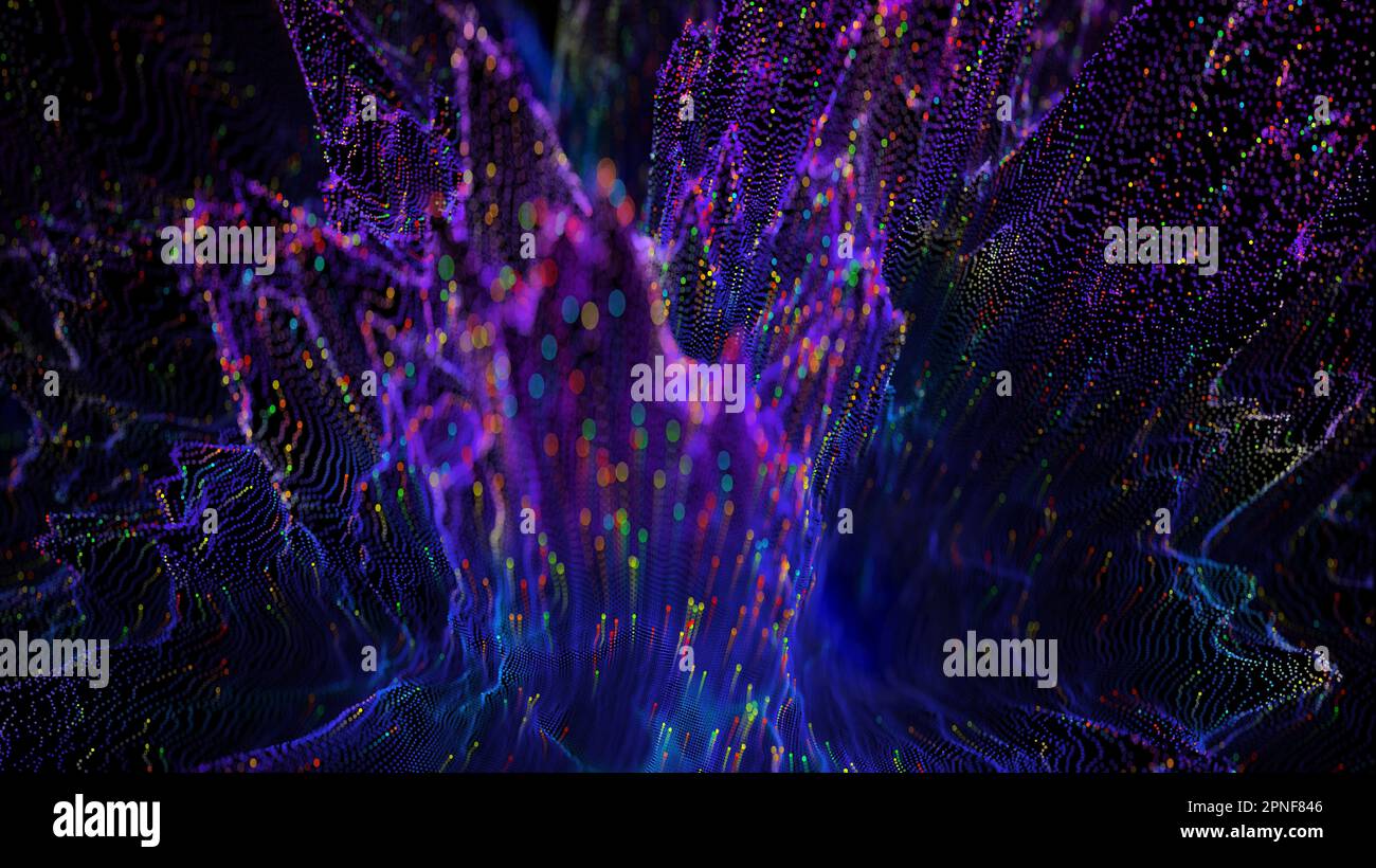 Digital background, violet dot waves with trails, blurred anamorph ...