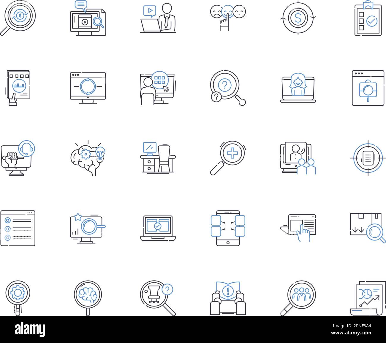 Inquiry line icons collection. Questioning, Research, Investigation, Exploration, Dialogue ...