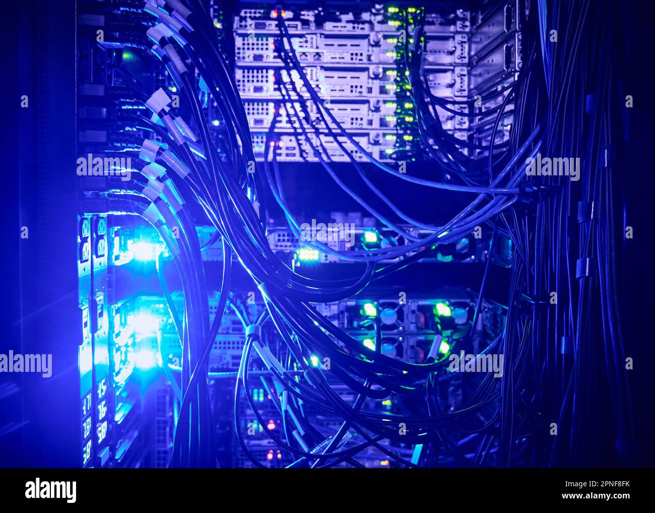Tangled computer cables in server room Stock Photo - Alamy