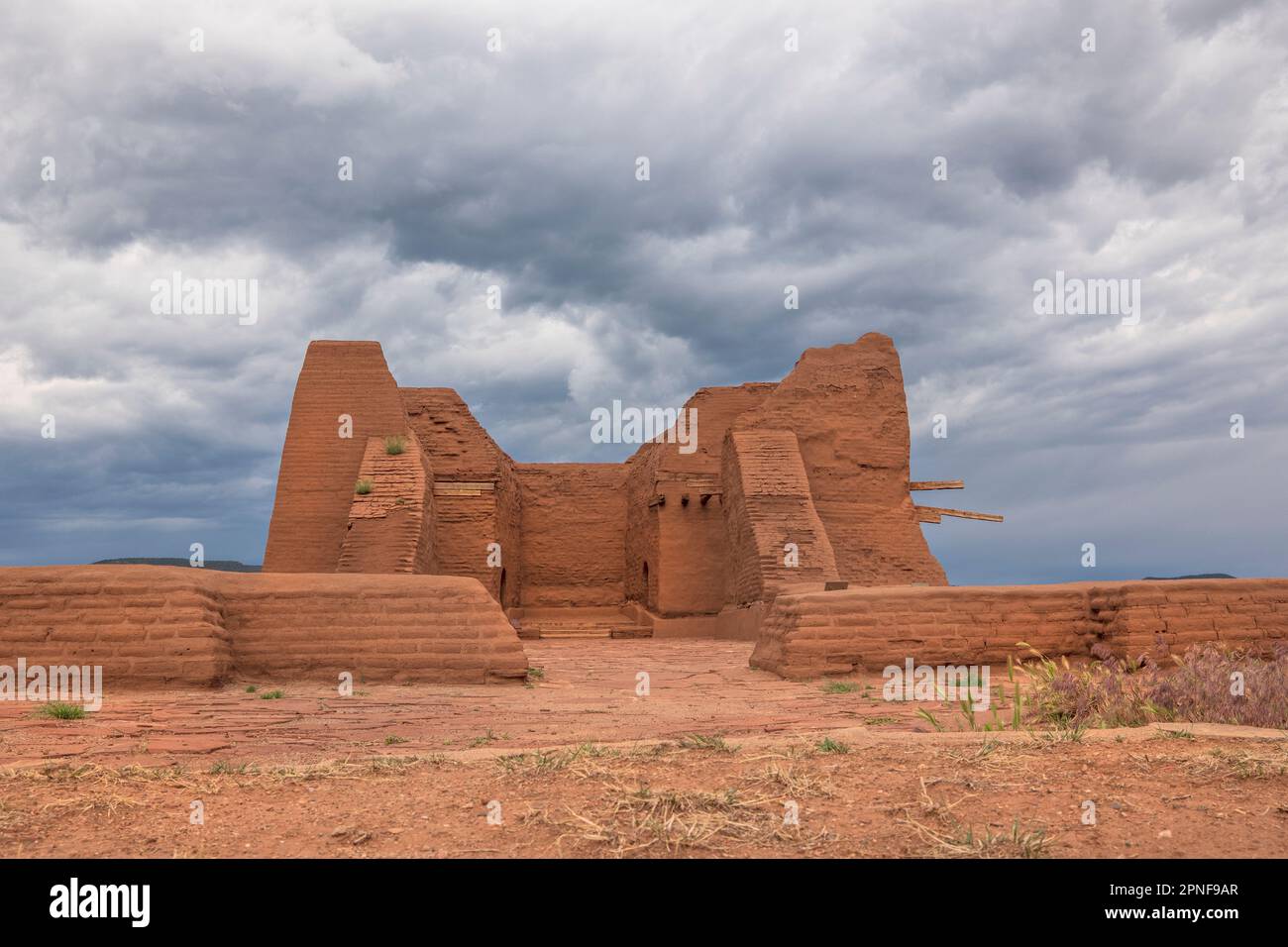 United States, New Mexico, Pecos, Old ruin of Mission church at ...