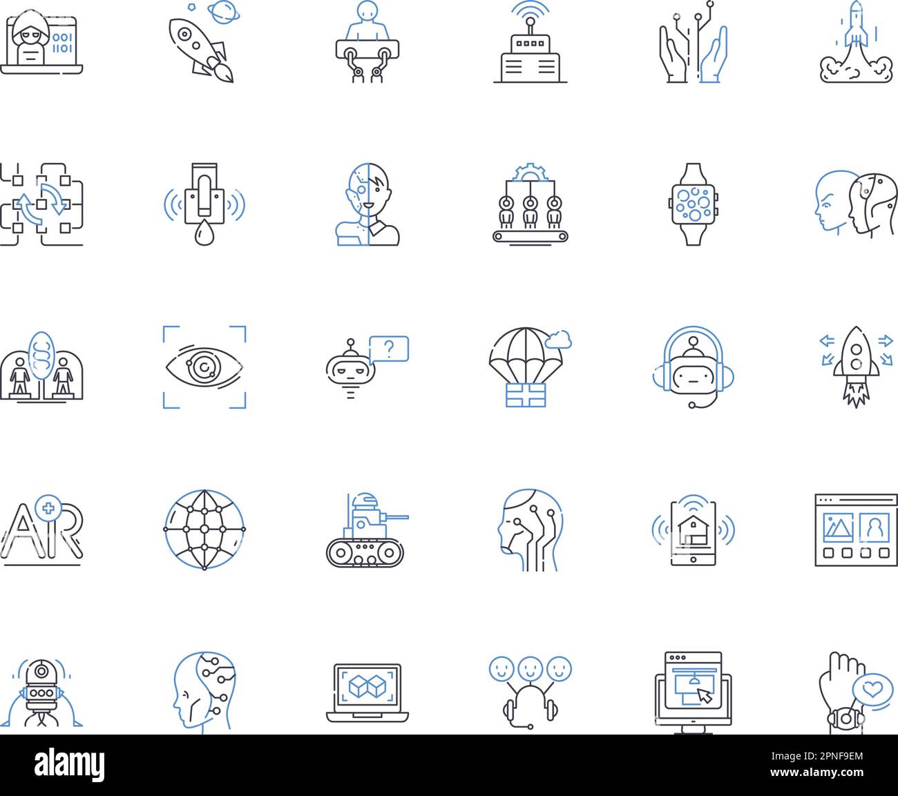 Modern science line icons collection. Genetics, Biotechnology, Nanotechnology, AI Artificial ...
