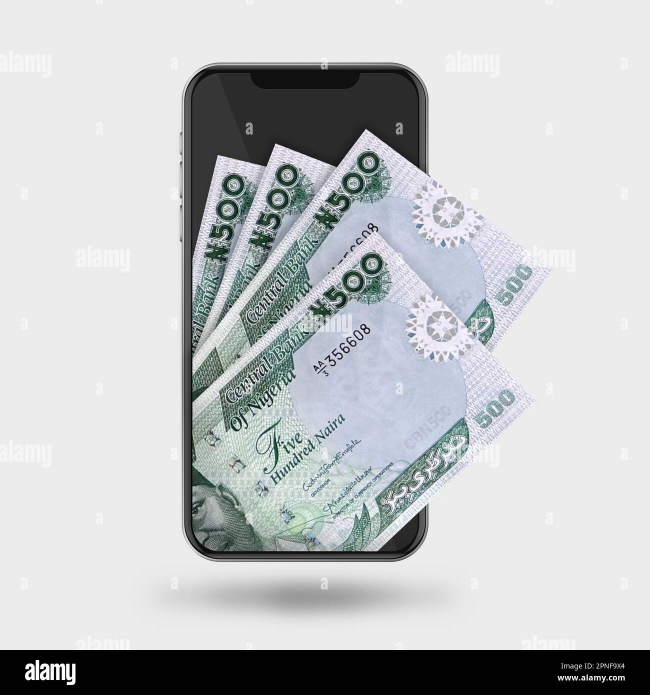 3d Illustration of Nigerian naira notes behind mobile phone Stock Photo ...