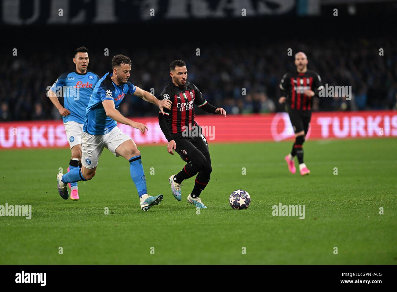 Naples, Italy. April 2023, Ismaël Bennacer during the UEFA Champions League quarter finals ...