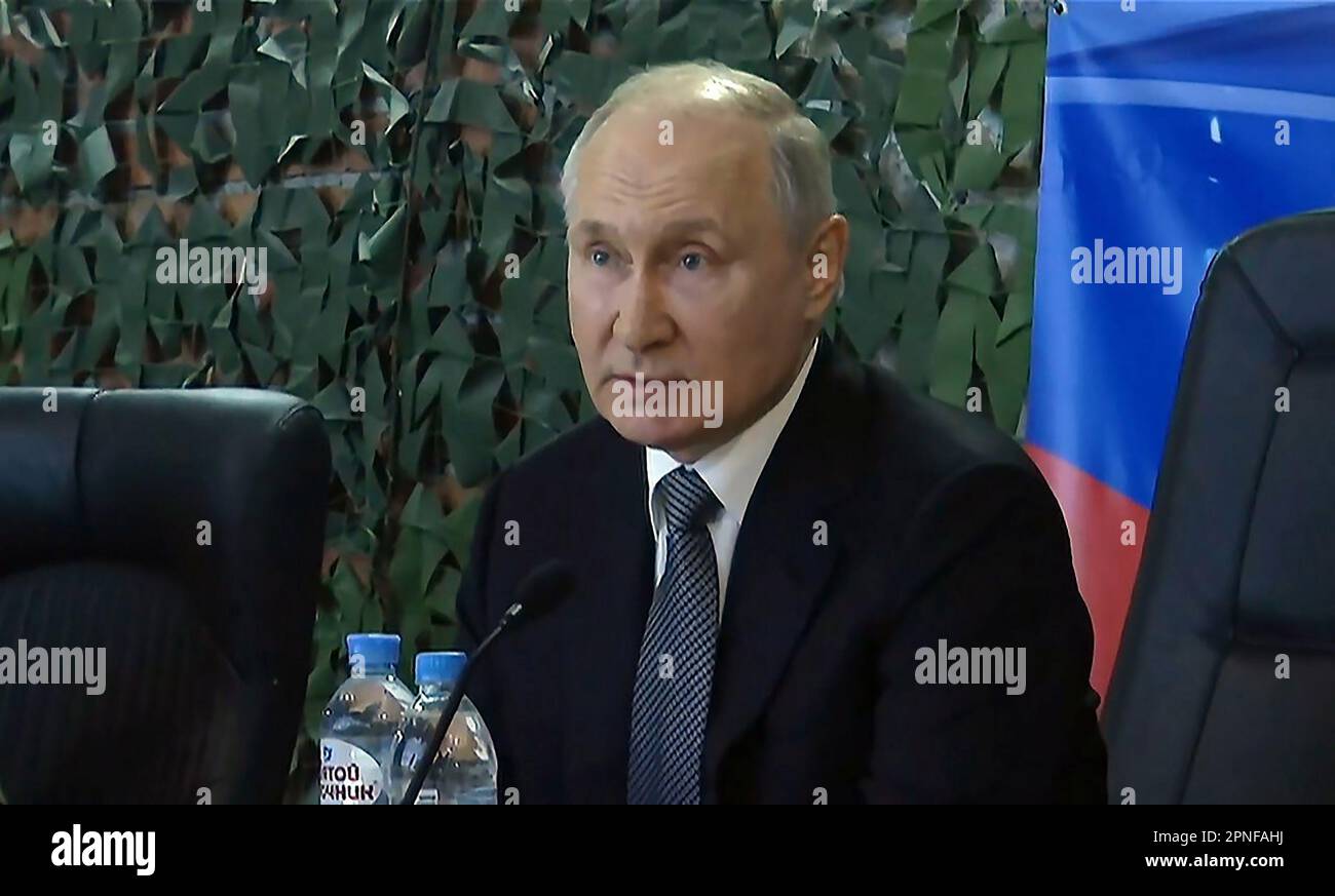 Kherson, Ukraine. 18th Apr, 2023. Shows Russian President Vladimir ...