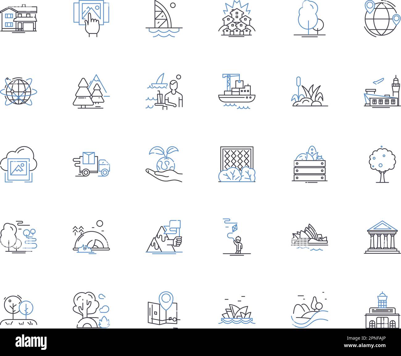 Waterscapes line icons collection. Ocean, River, Lake, Pond, Bay ...
