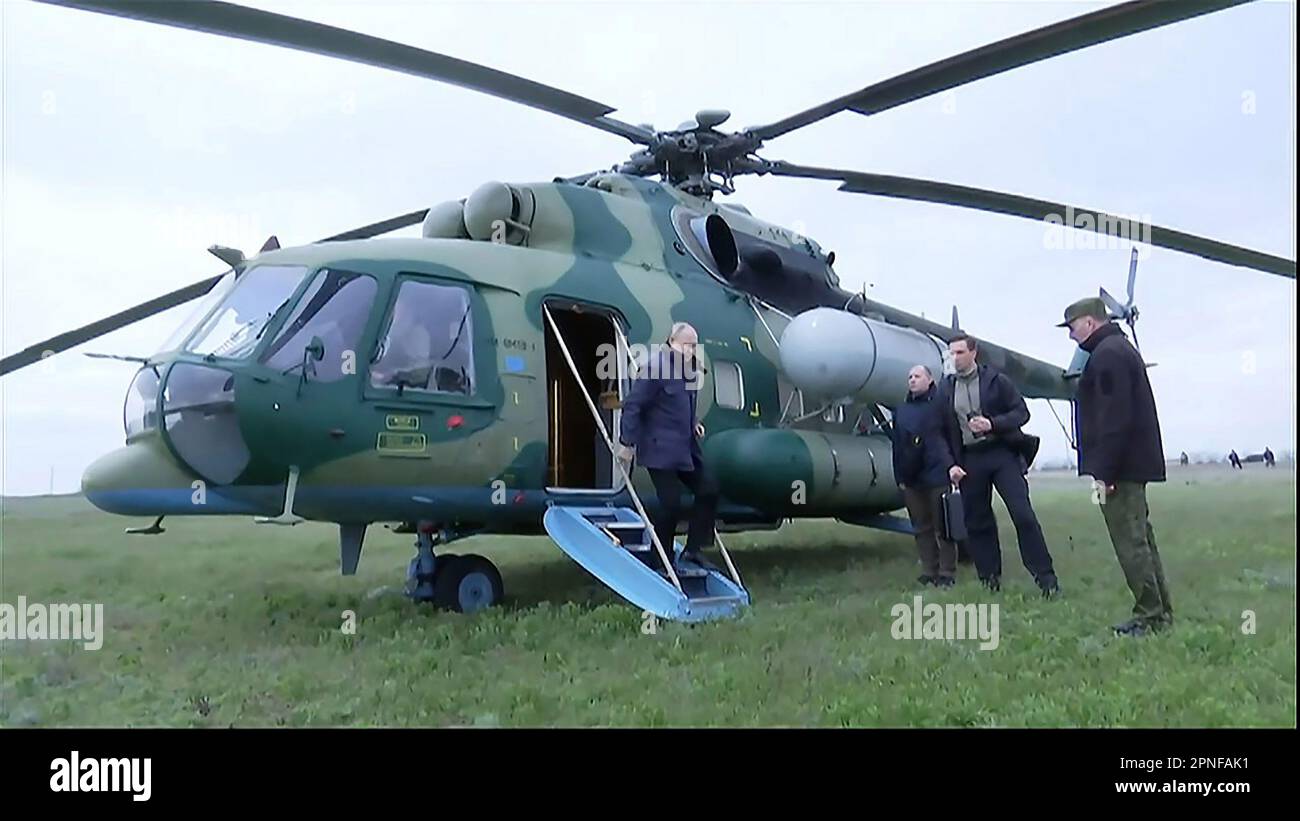 Kherson, Ukraine. 18th Apr, 2023. Shows Russian President Vladimir ...