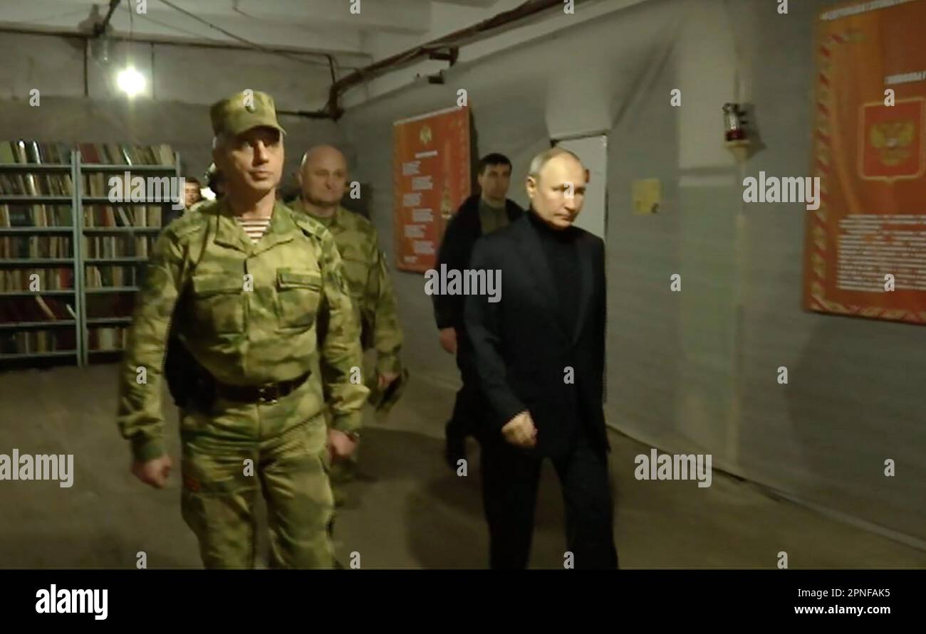 Kherson, Ukraine. 18th Apr, 2023. Shows Russian President Vladimir ...