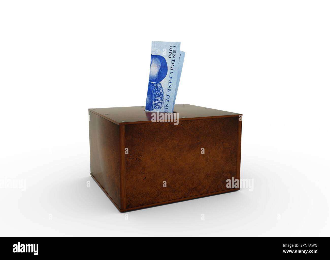 Nigerian naira notes inside wooden savings box. Generic savings Bank ...