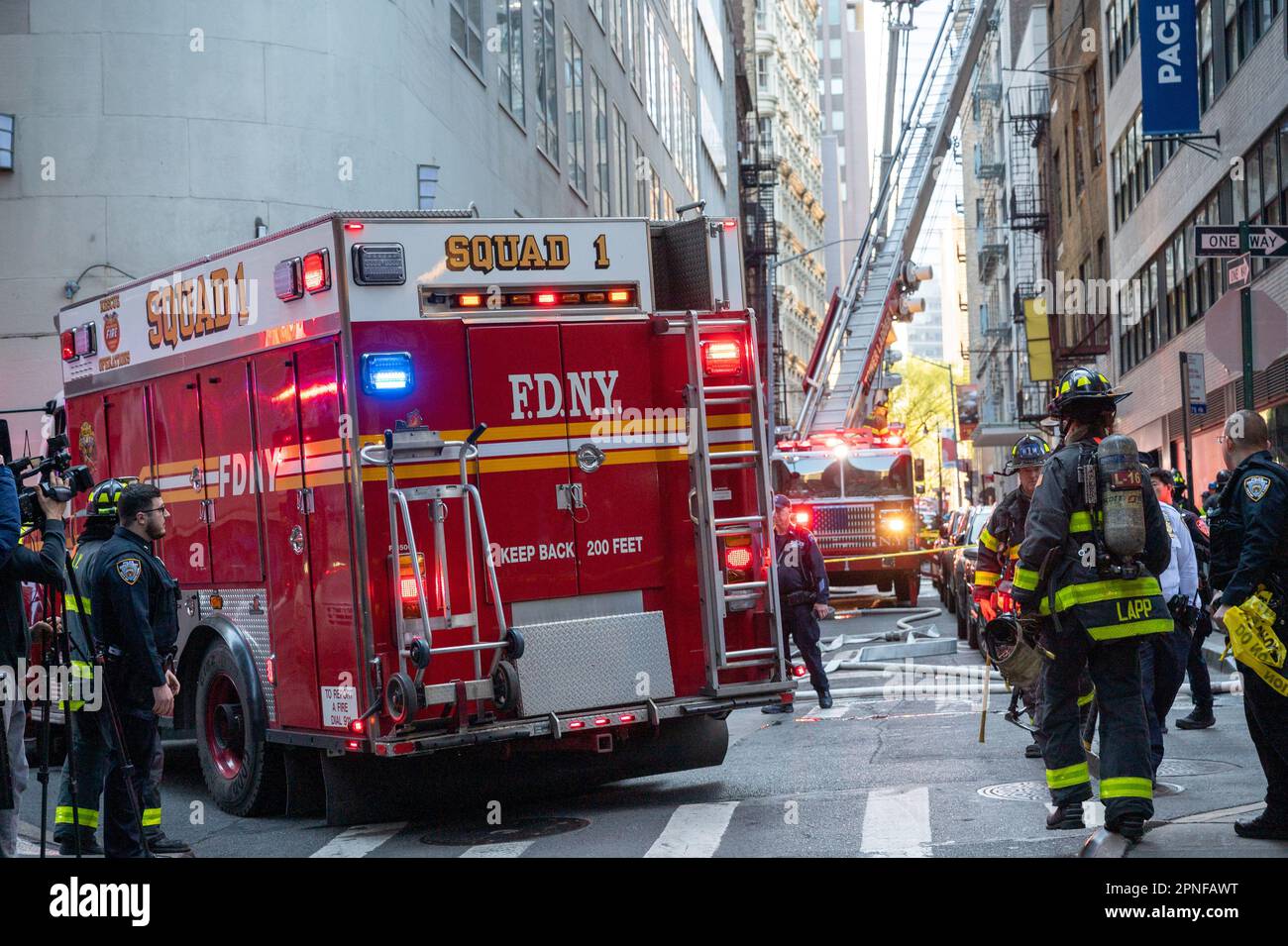 New York, USA. 18th Apr, 2023. FDNY firefighters and NYPD police ...