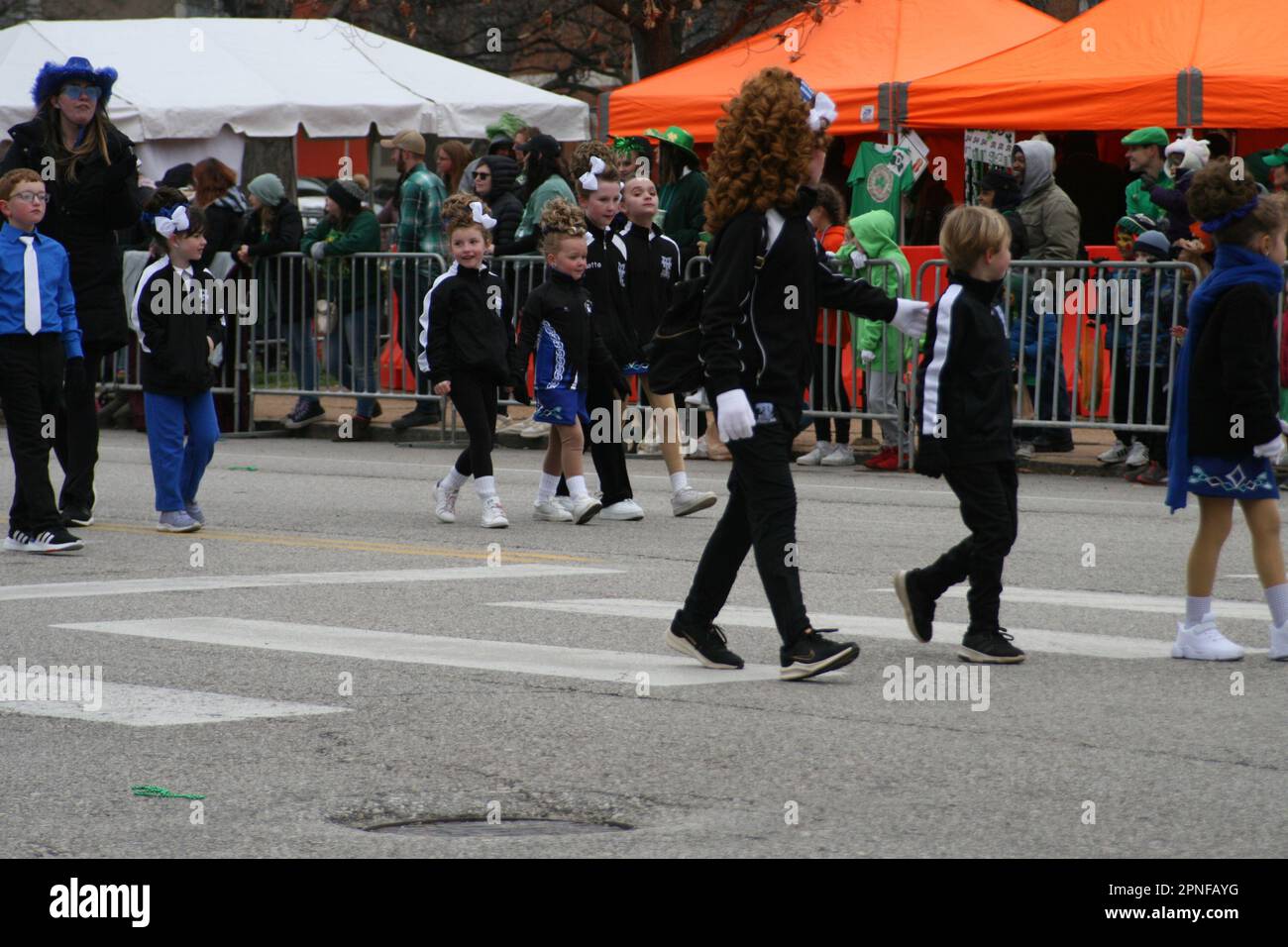 On a cold Saturday morning in St. Louis, Missouri, USA parade goers ...