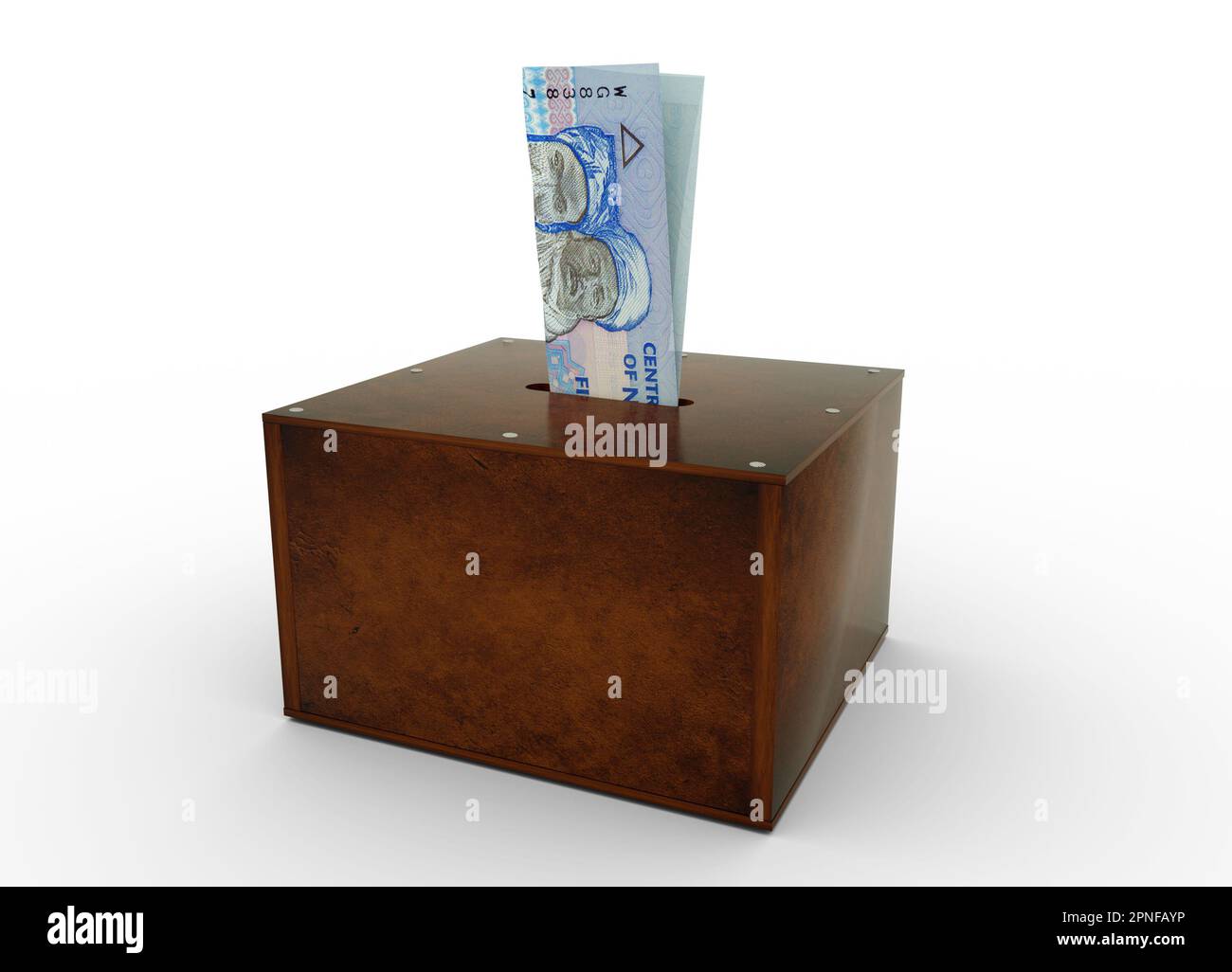 Nigerian naira notes inside wooden savings box. Generic savings Bank ...