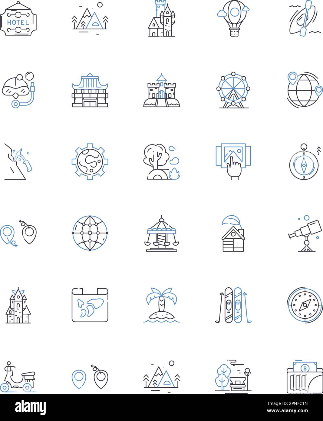 Universal exploration line icons collection. Voyager, Frontier ...