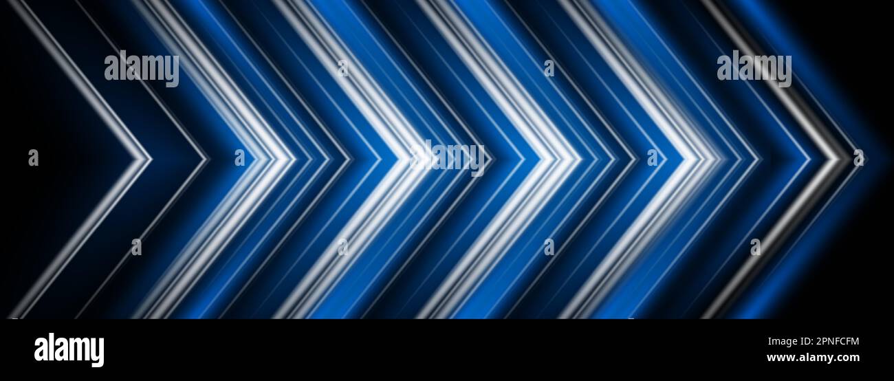 Blue and white arrows on a wide black abstract background. Vector ...