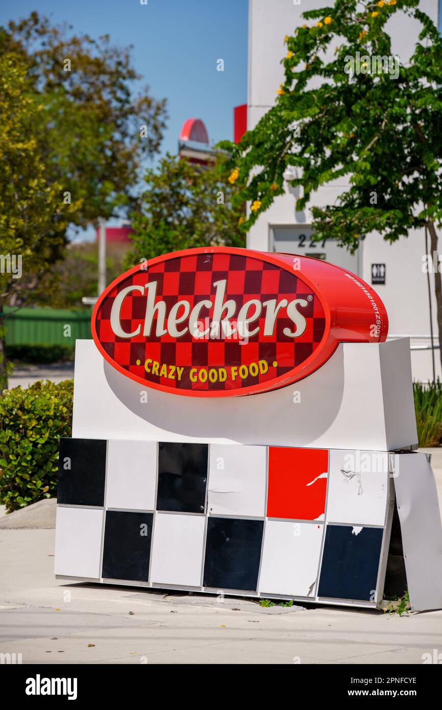 Little Haiti Miami, FL, USA - April 18, 2023: Checkers fast food street ...