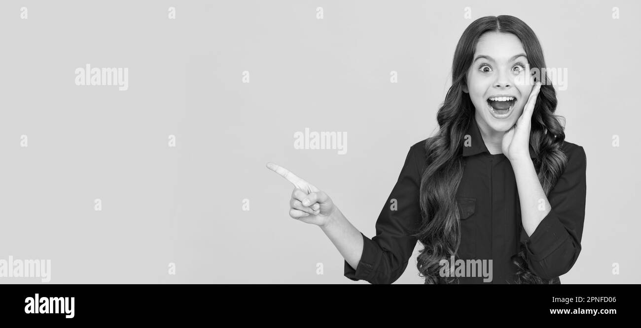 surprised kid presenting product. expressing human emotions. feel the ...