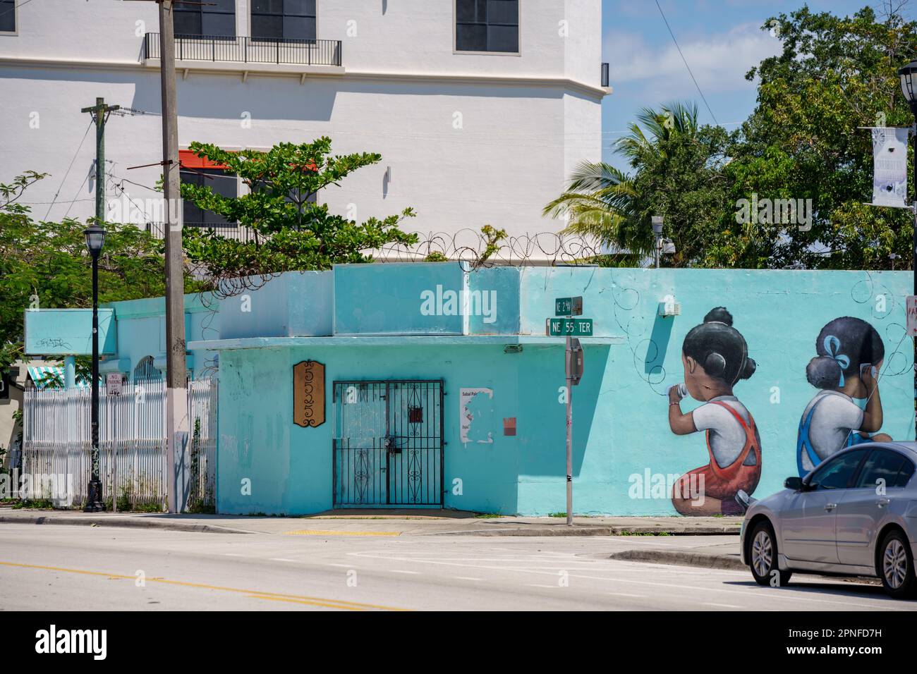 Little Haiti Miami, FL, USA - April 18, 2023: Old blue building in ...