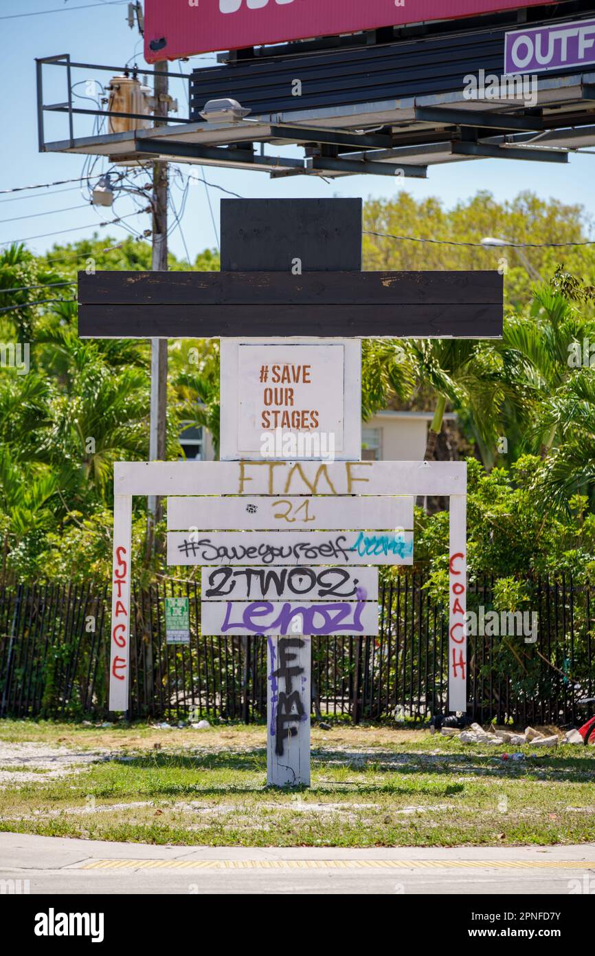 Little Haiti Miami, FL, USA - April 18, 2023: Save our stages sign in ...