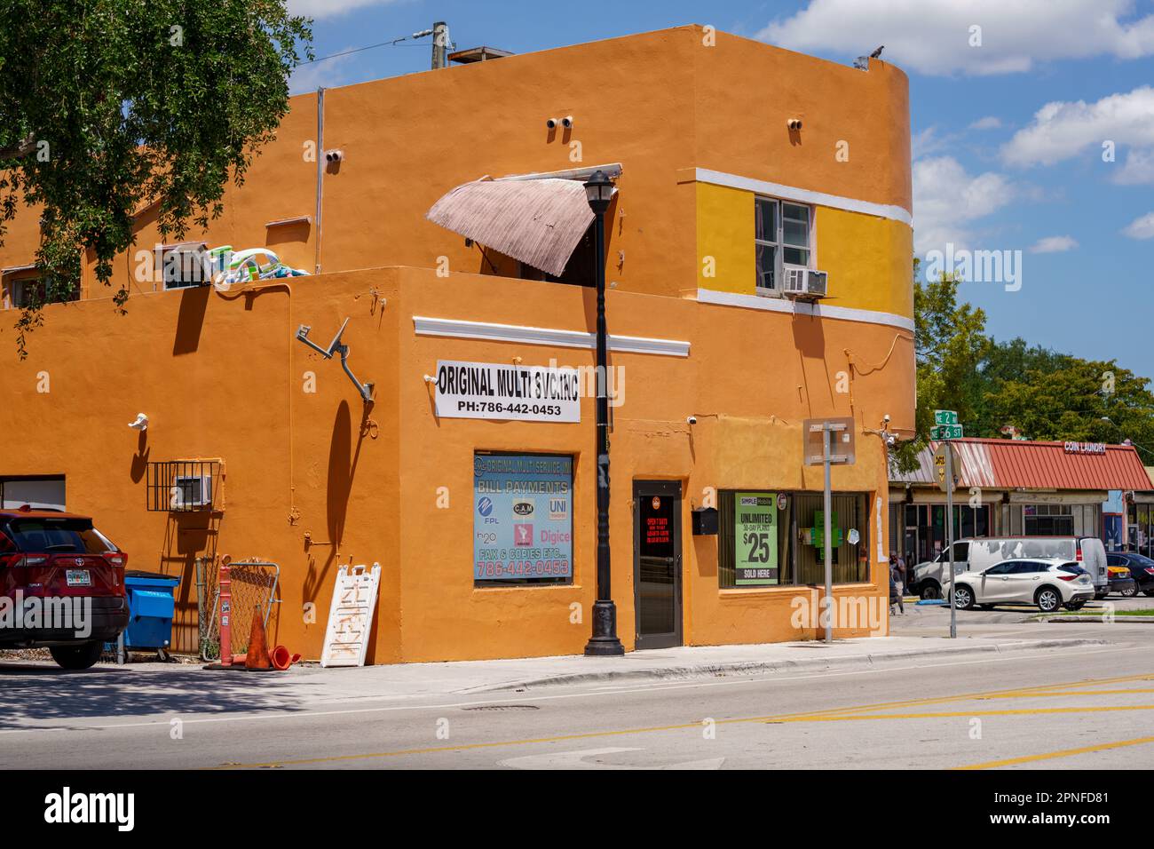 Little Haiti Miami, FL, USA - April 18, 2023: Business plaza in Little ...