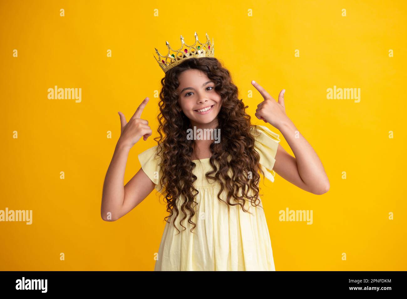 Portrait of ambitious teenage girl with crown, feeling princess ...