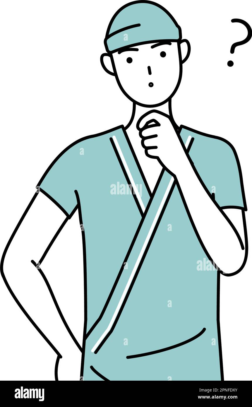 Male admitted patient in hospital gown nodding his head in question ...