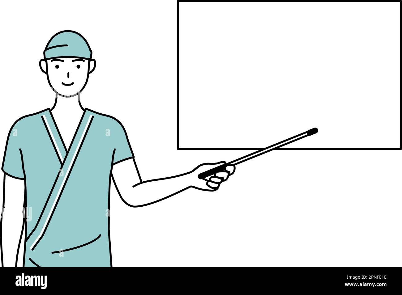 Male admitted patient in hospital gown pointing at a whiteboard with an ...