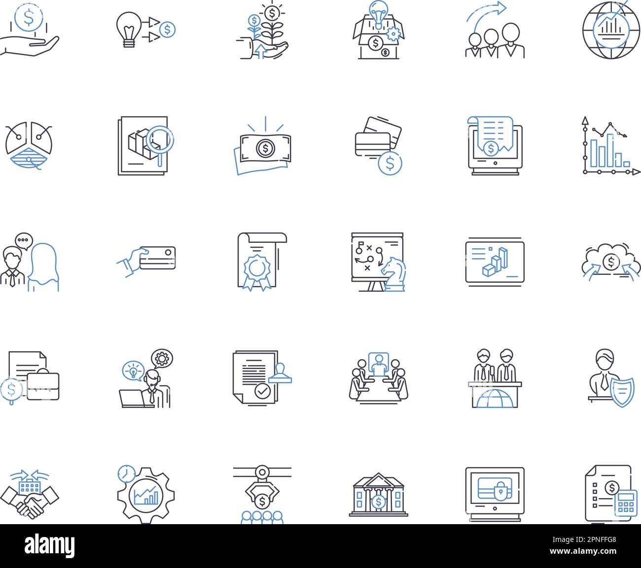Investment plan line icons collection. Stocks, Bonds, Mutual funds, ETFs, Diversification, Risk ...