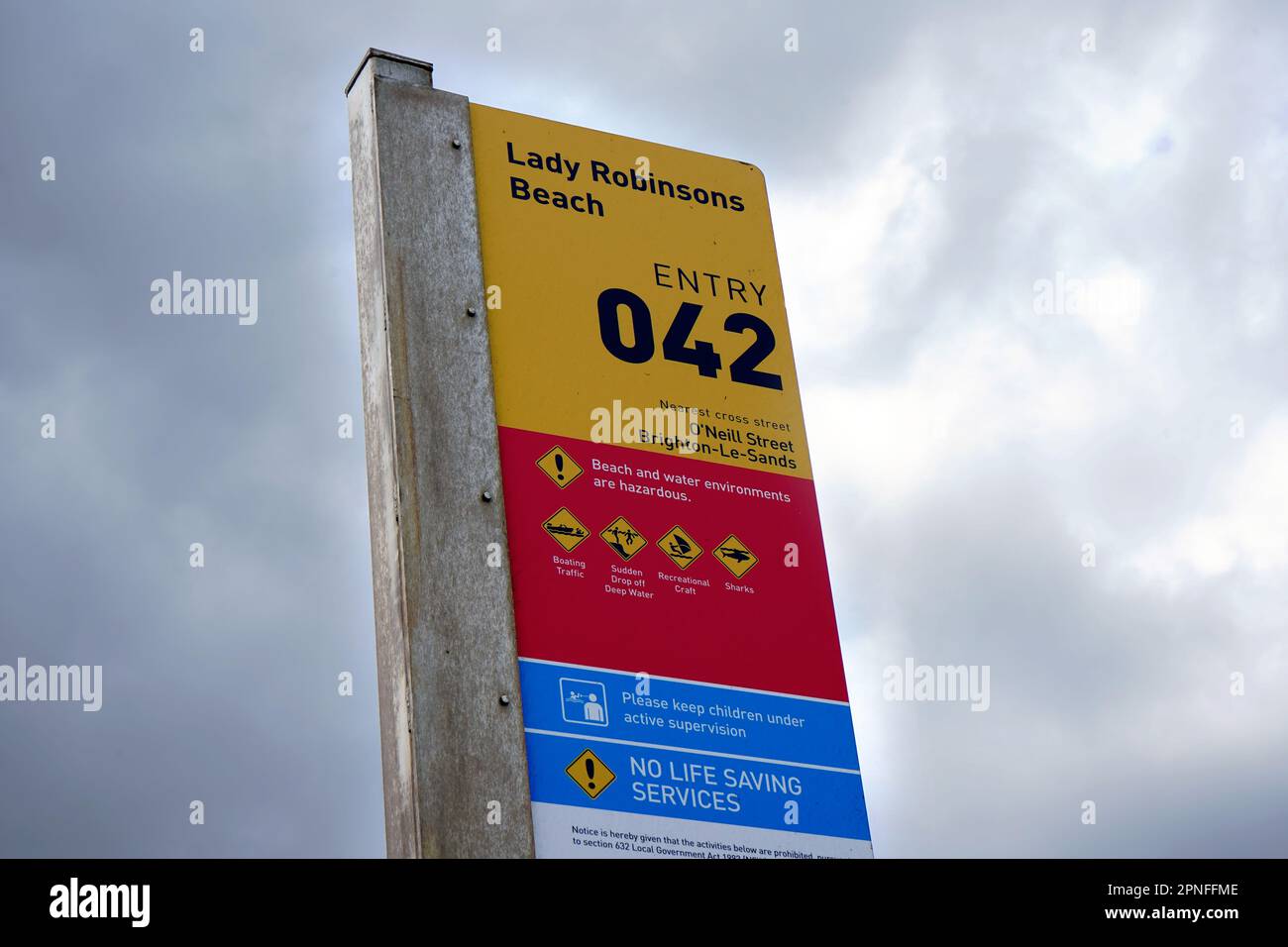 Sign for Lady Robinson beach in Botany bay, Sydney Stock Photo - Alamy
