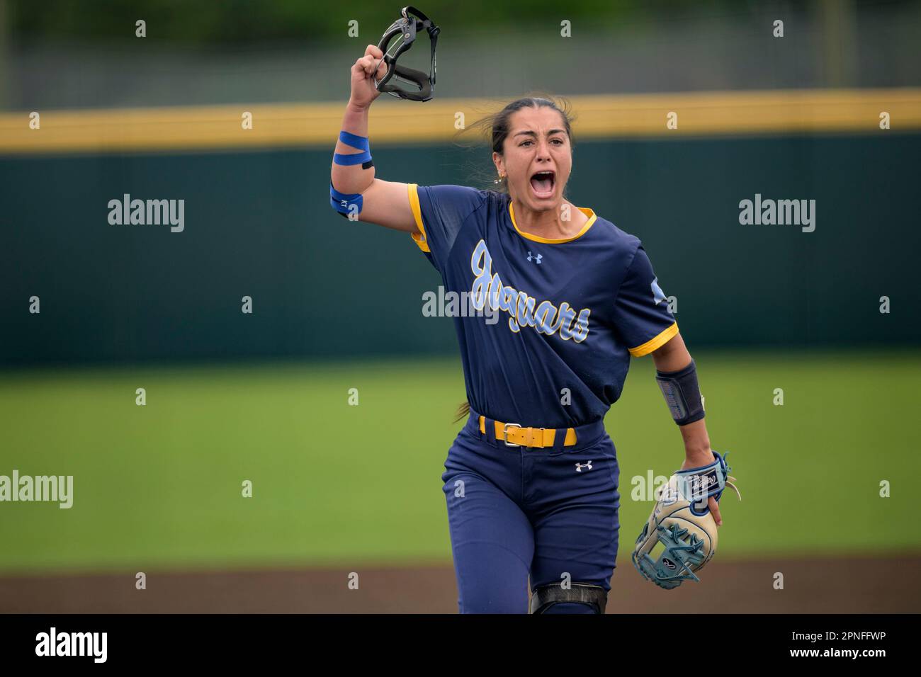 Southern University pitcher Raquel Latta (14) celebrates a strikeout to ...