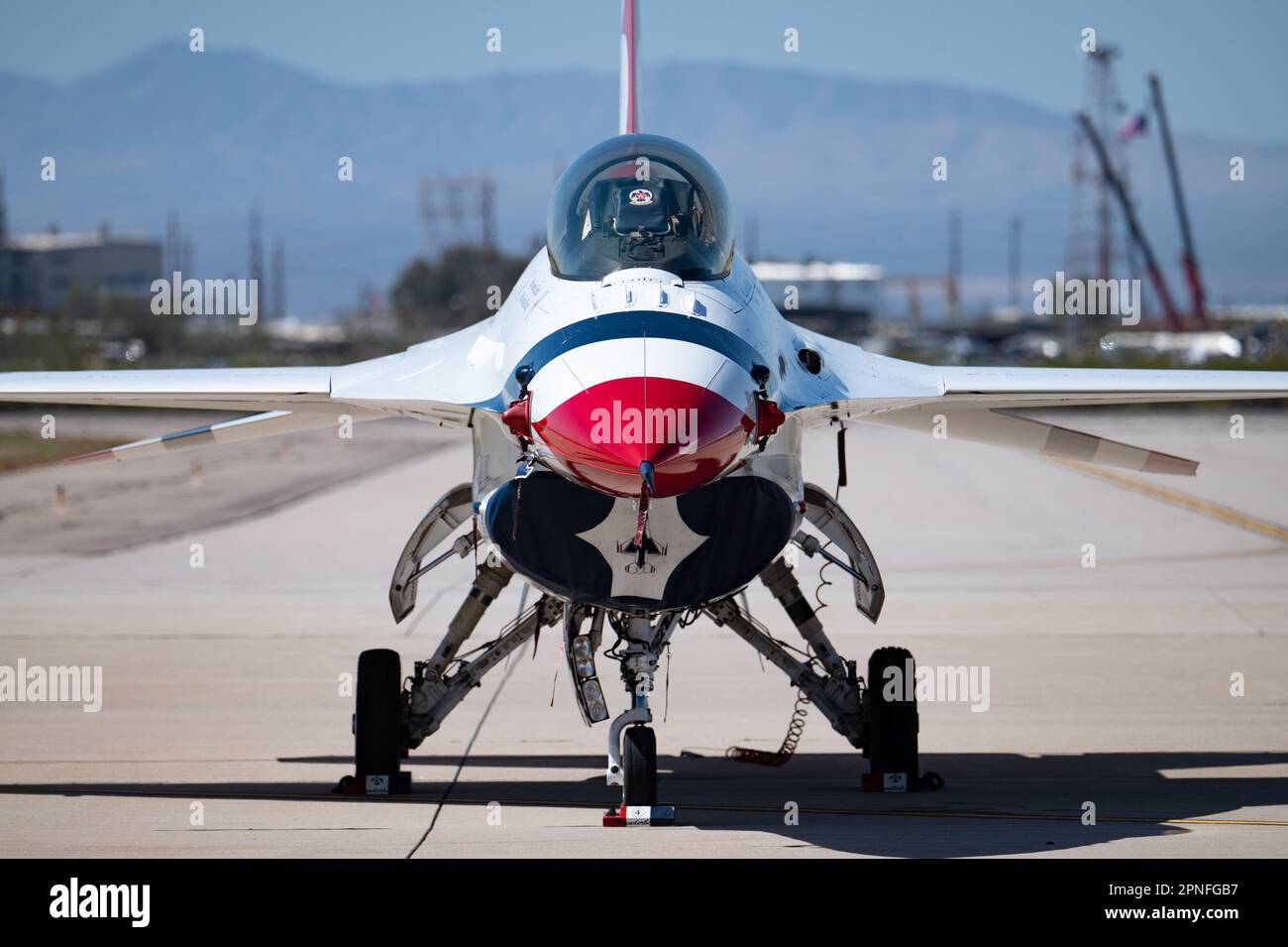 A U.S. Air Force Thunderbird sits on the flight line at Davis-Monthan ...