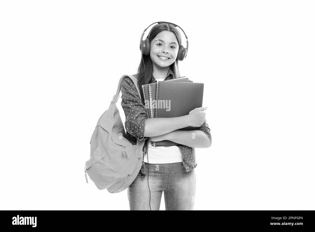 Back To School Full Length Of Teenager School Girl With Backpack Hold Aplle Ready To Learn