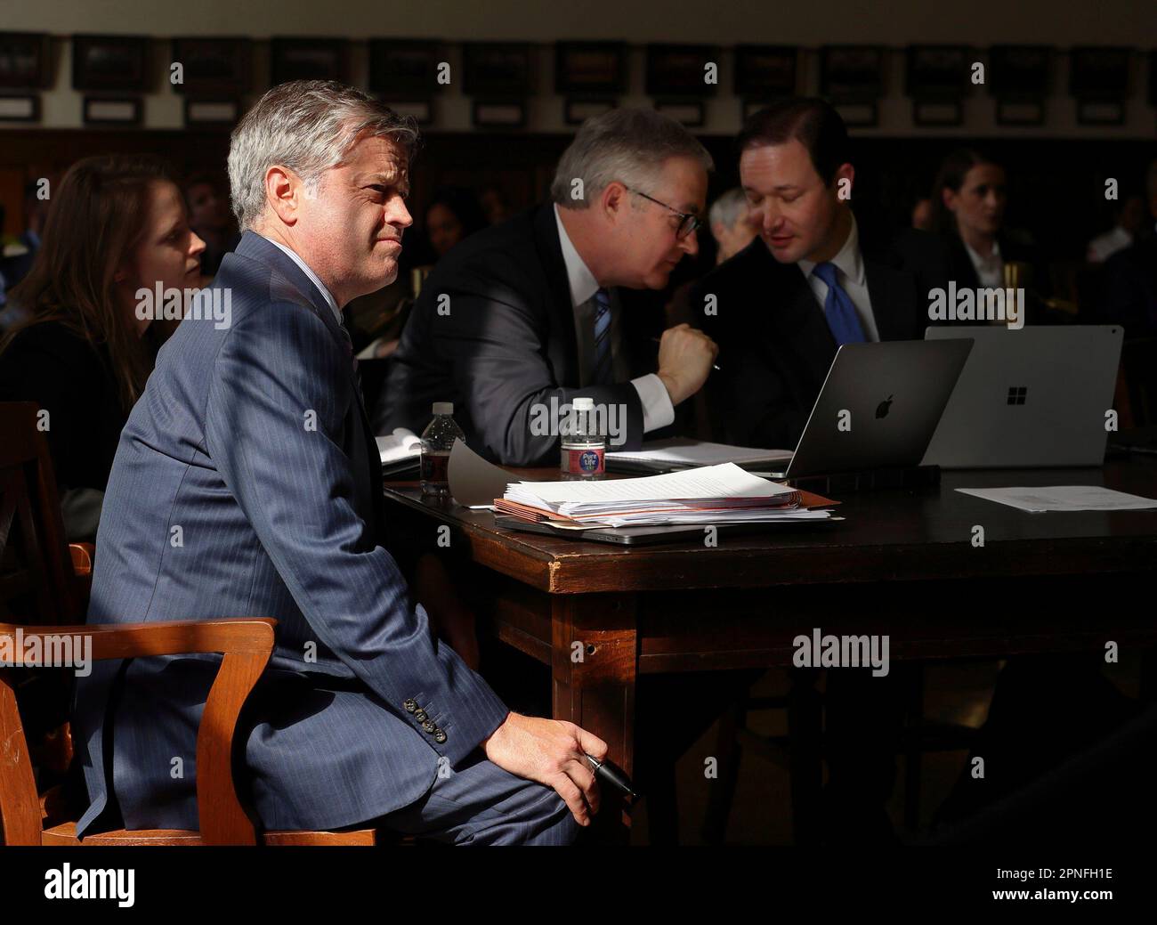 Lawyer Jonathan Jeffress listens to the arguments being made during ...