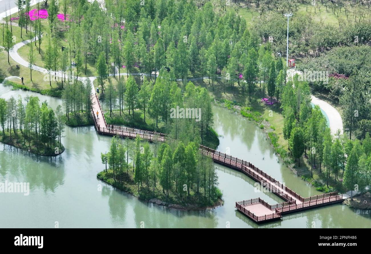 Aerial photo shows the spring scenery of the Yunhe Sanwan Scenic Spot ...