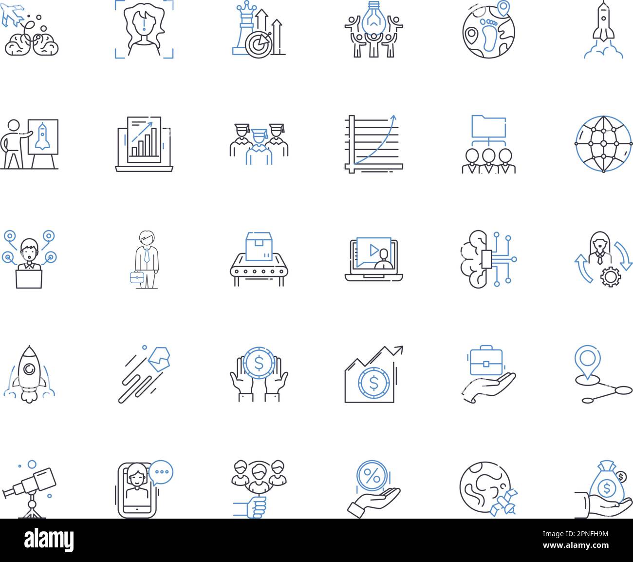 Progress advancement line icons collection. Improvement, Development, Evolution, Technology ...